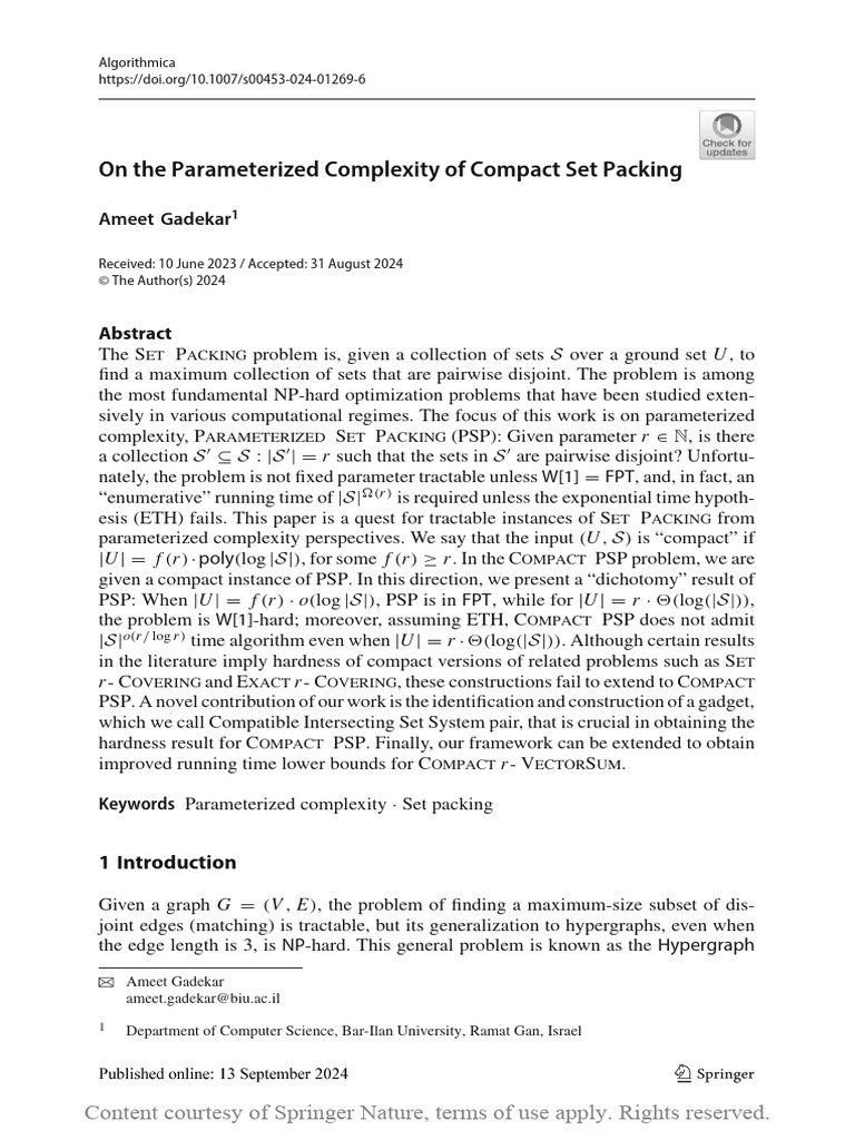 On The Parameterized Complexity of Compact Set Pac | PDF