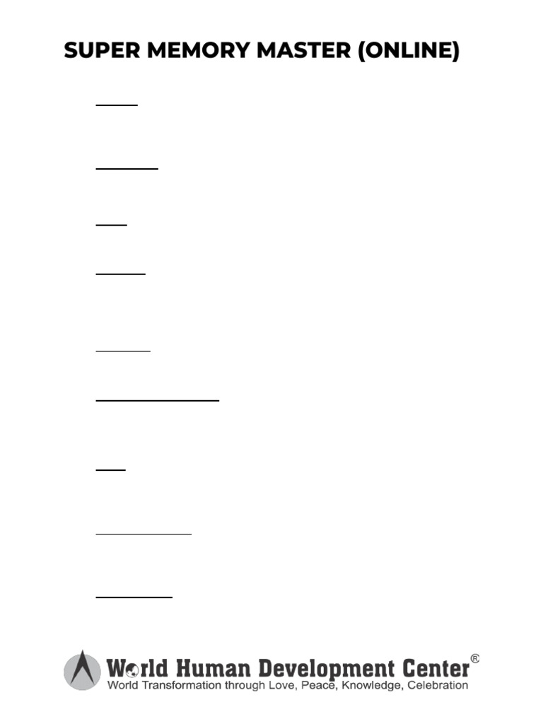 5.1 WHDC Super Memory Master Worksheet | PDF