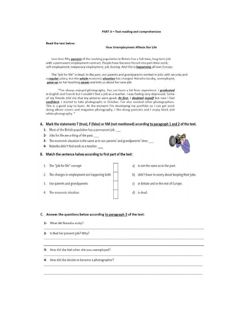 Reading Comprehension Unemploy | PDF