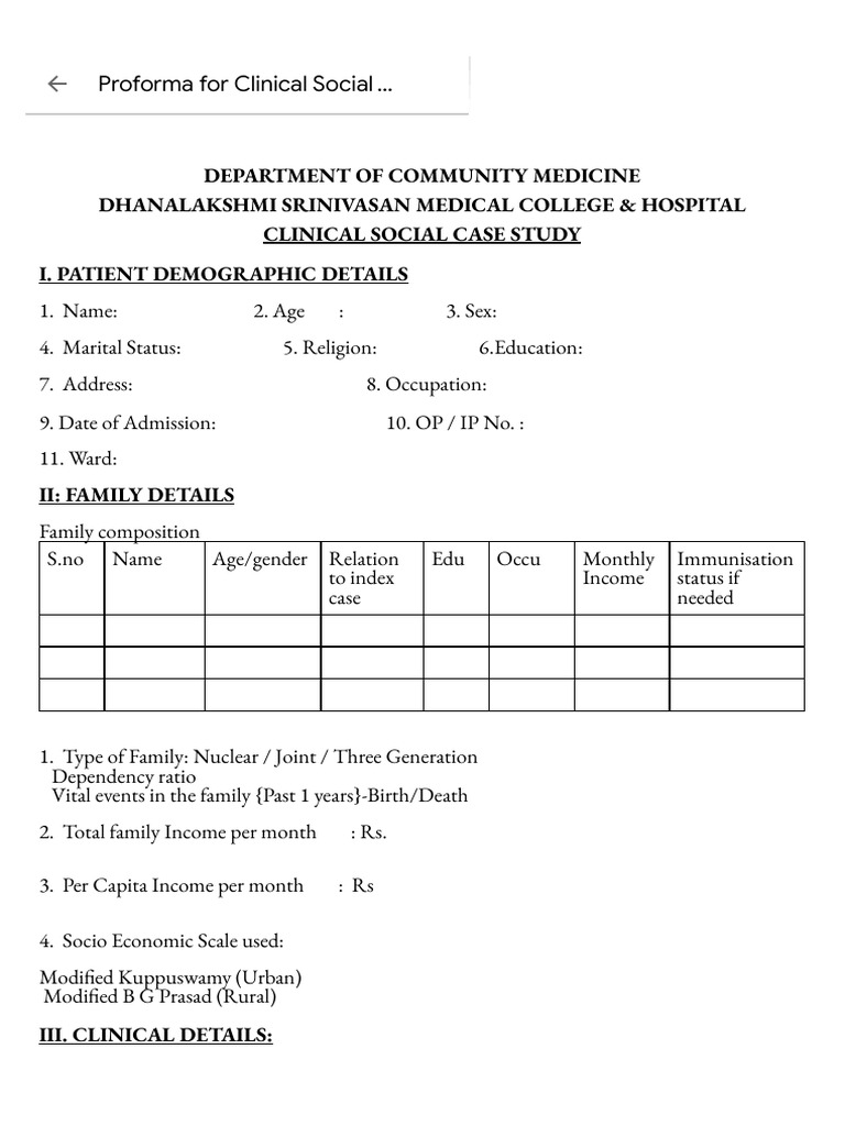 Proforma For Clinical Social Cases | PDF