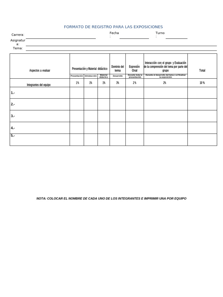 Formato de Registro para Las Exposiciones 10 | PDF
