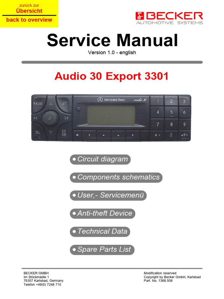 Becker-Mercedes Audio30 Export 3301 | PDF