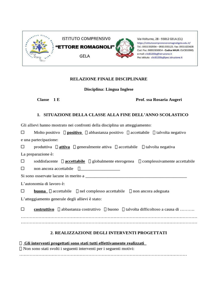 Relazione Finale 1 E | PDF