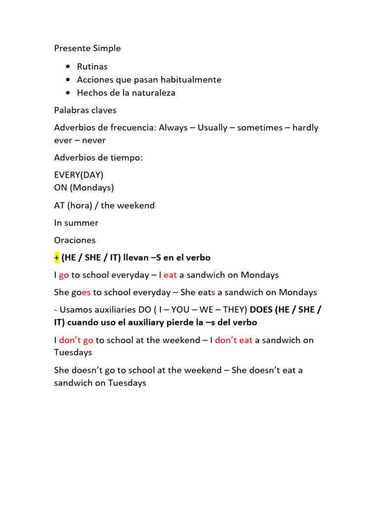 Presente Simple REGLAS | PDF