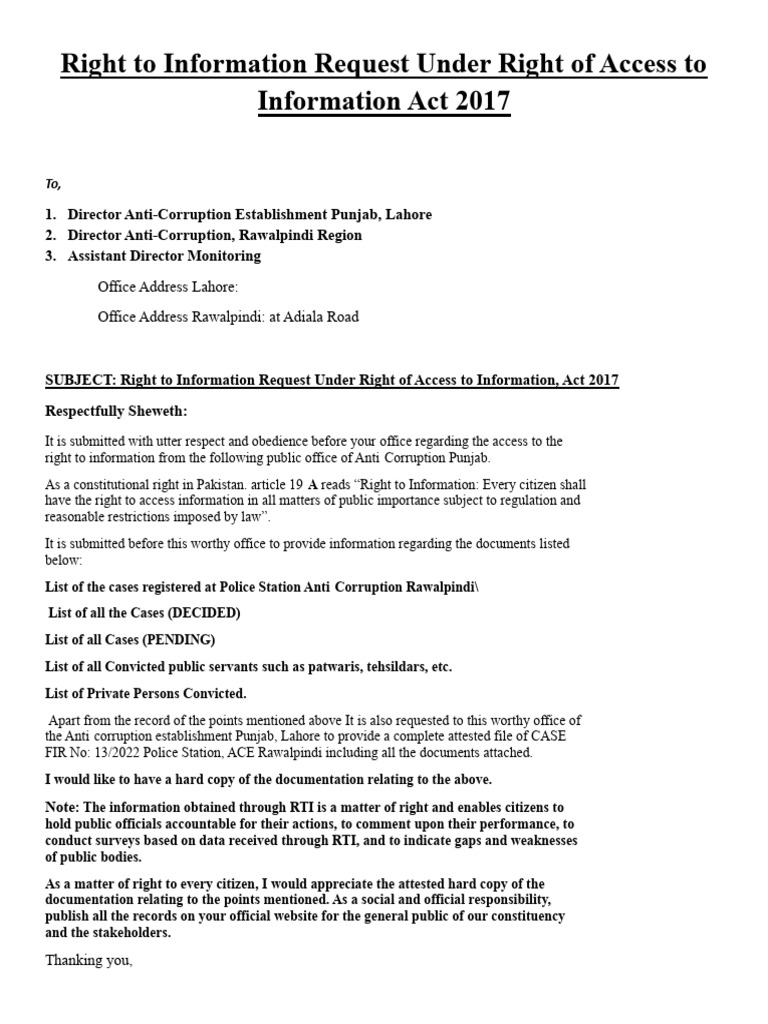 Notice For RTI ANti Corruption | PDF