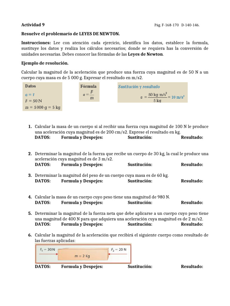 Actividad 9 Ejercicios LEYES DE NEWTON | PDF