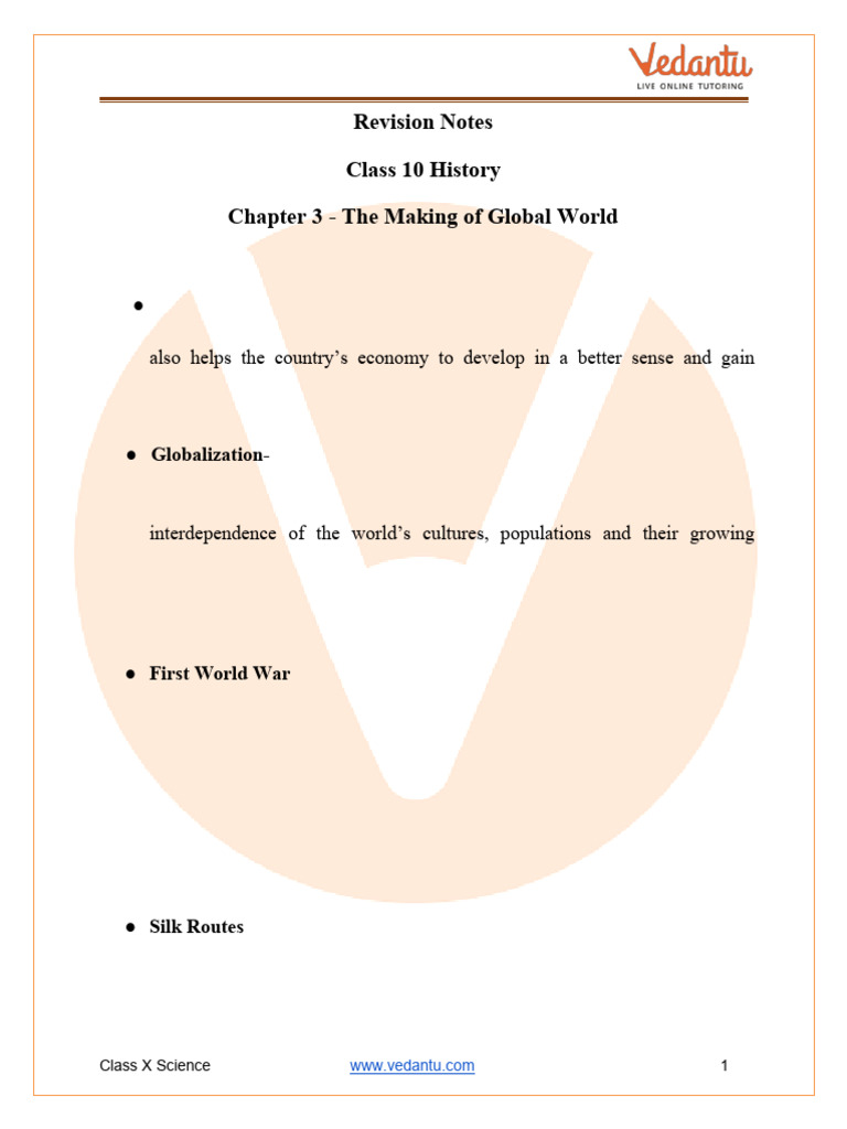 CBSE Class 10 History Chapter 3 Notes - The Making of A Global World | PDF
