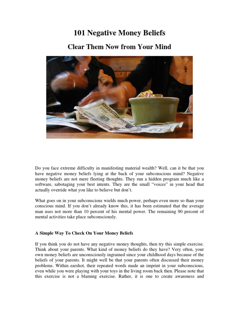 101 Negative Money Beliefs | PDF | Unconscious Mind | Mind