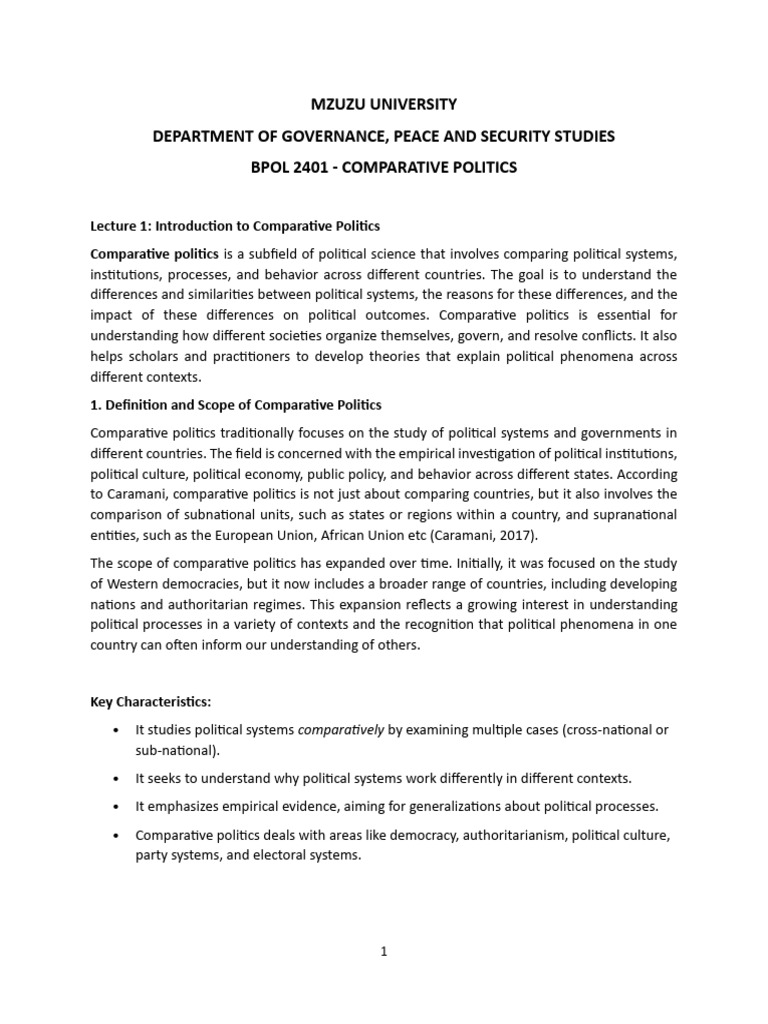 Introduction to Comparative Politics | PDF | Case Study | Institution