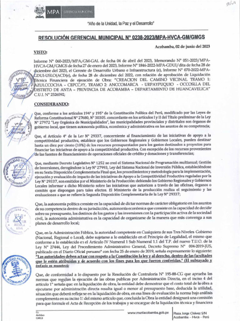 RGM N 0238-2023-Mpa-Hvca-Gm-Gmgs | PDF