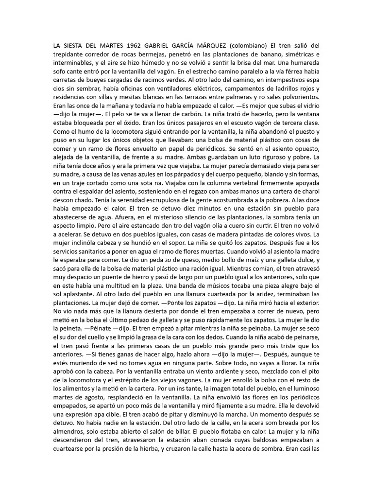 La Siesta Del Martes 1962 Gabriel García Márquez | PDF