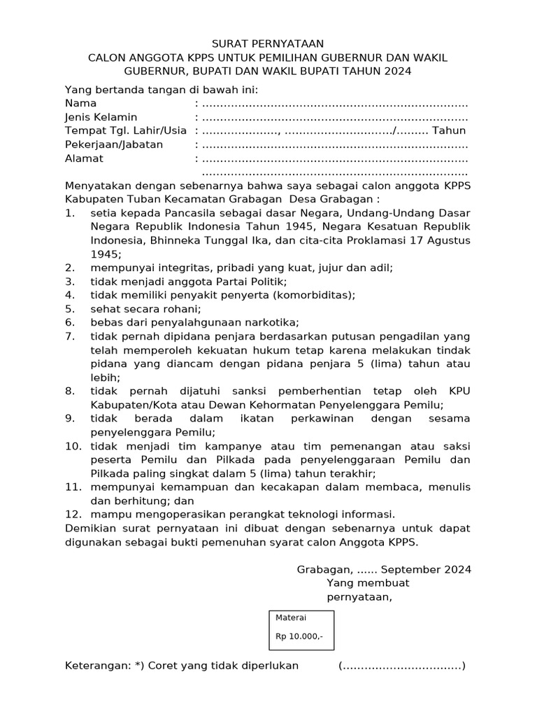 0 - Surat - Pernyataan Desa Grabagan | PDF