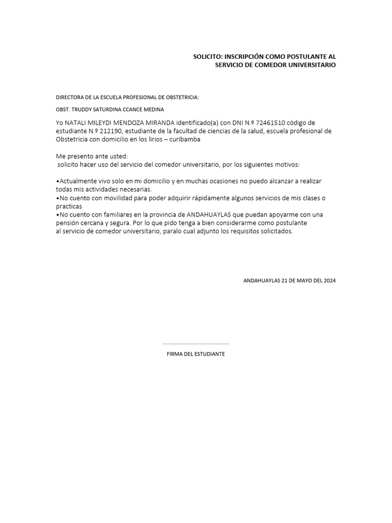 Solicitud Comedor | PDF