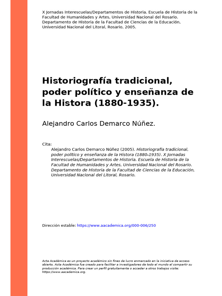 Alejandro Carlos Demarco Núñez (2005) - Historiografía Tradicional ...