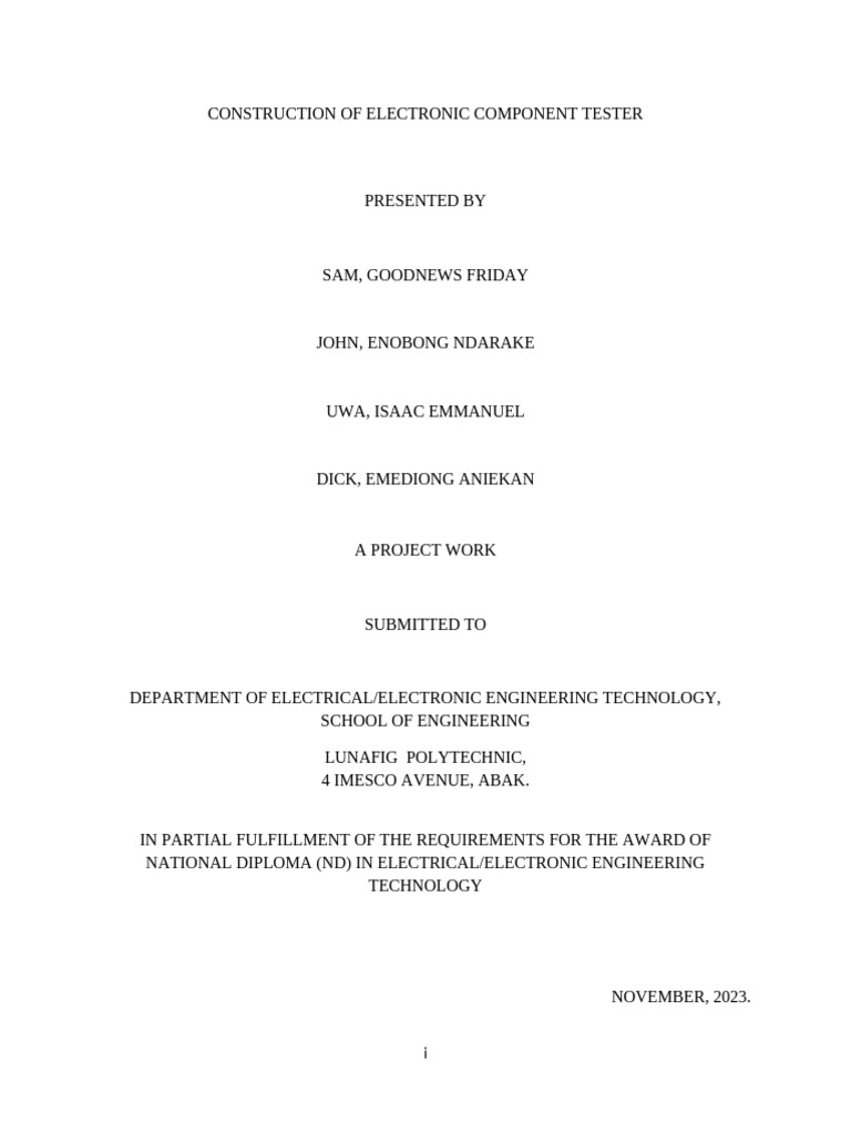 Preliminary Pages Component Tester | PDF | Electrical Network ...