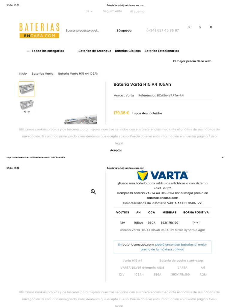Batería Varta A4 | PDF