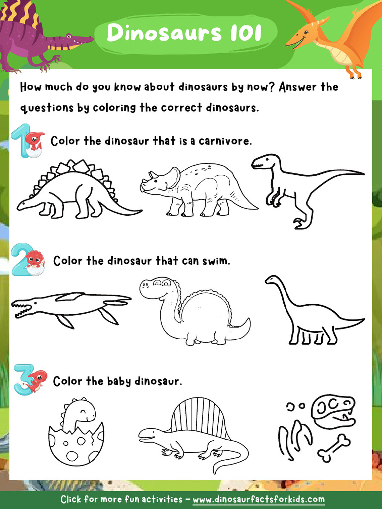 Color The Dinosaur Worksheet | PDF