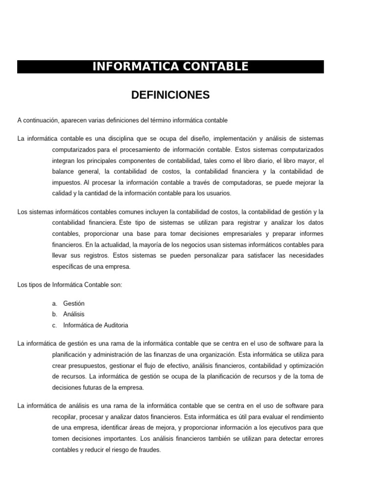 Informatica Contable: Definiciones | PDF