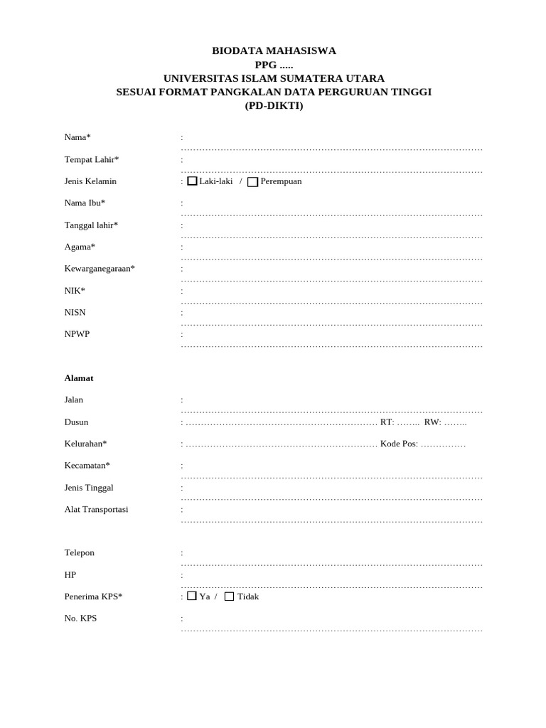 Format Biodata Diri Sesuai PDDIKTI | PDF