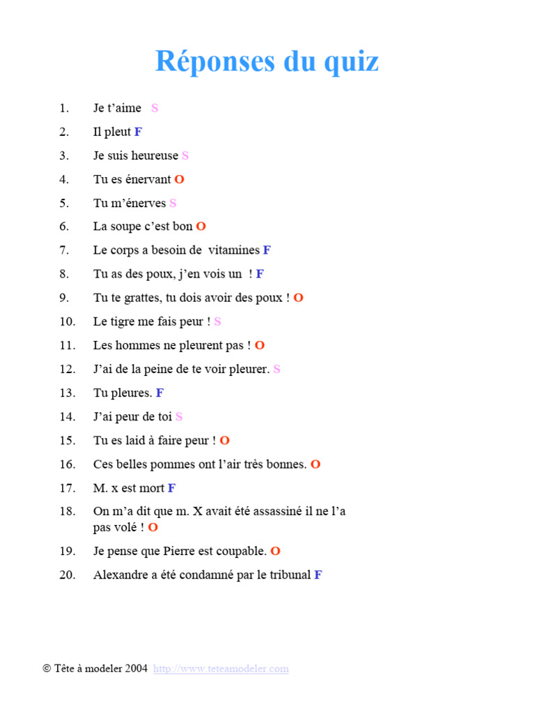 Reponses Opinions Faits Sentiments | PDF