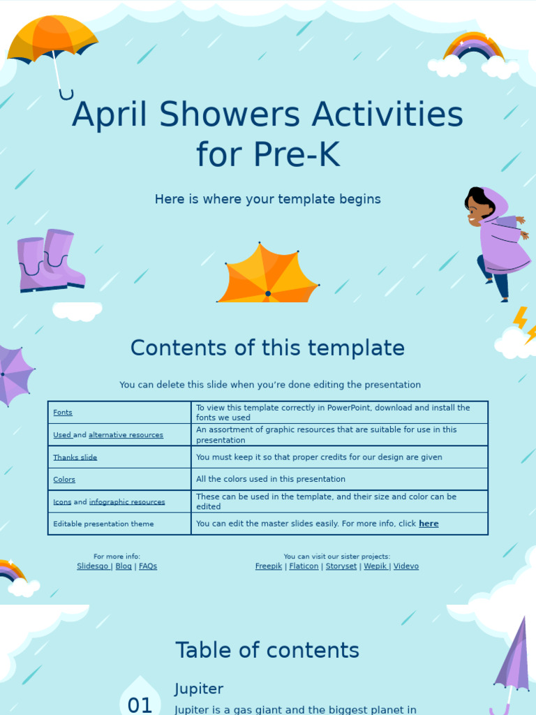 April Showers Activities For Pre-K by Slidesgo | PDF
