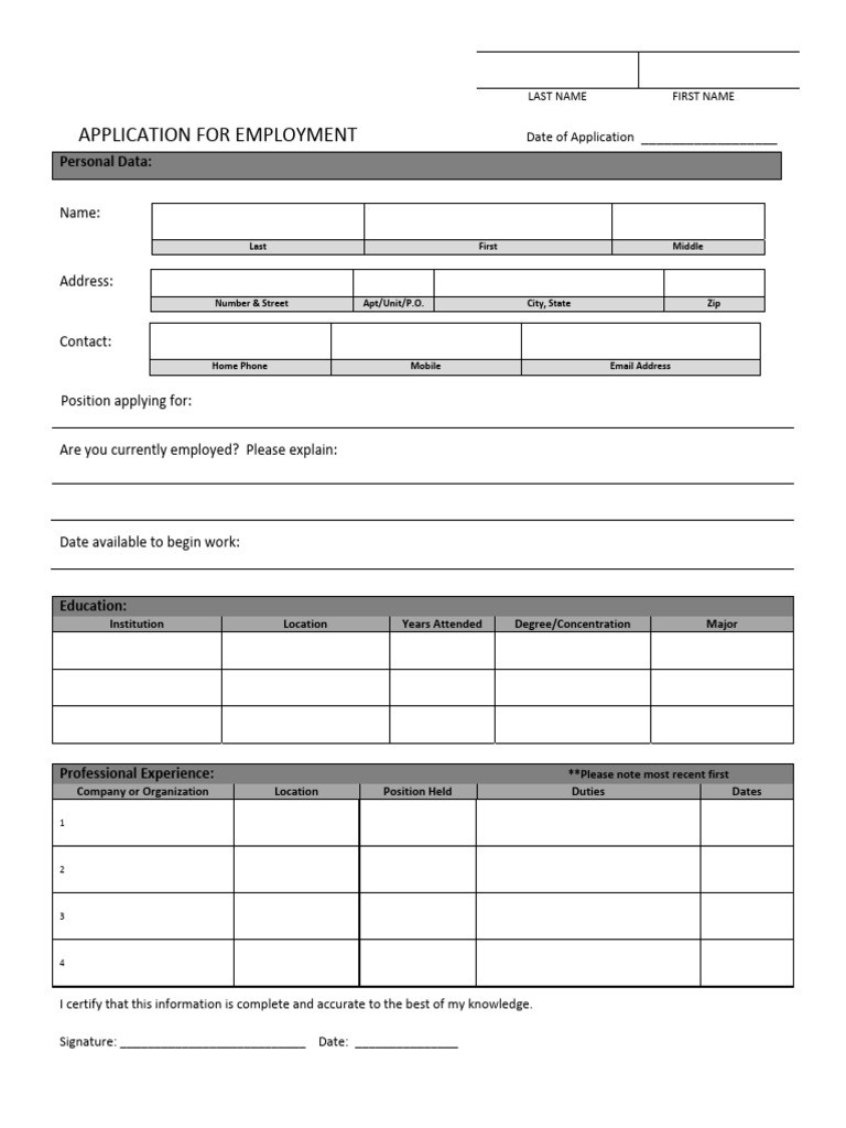 Professional Job Application Form | PDF