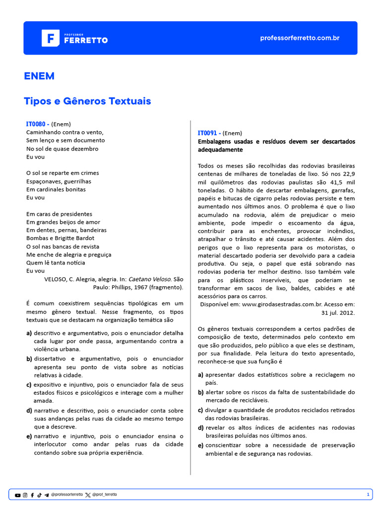 Questions Interpretacao de Texto Tipos e Generos Textuais ENEM | PDF
