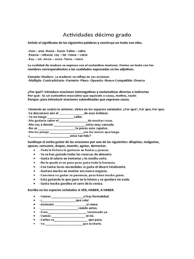 Ejercicios Décimo | PDF