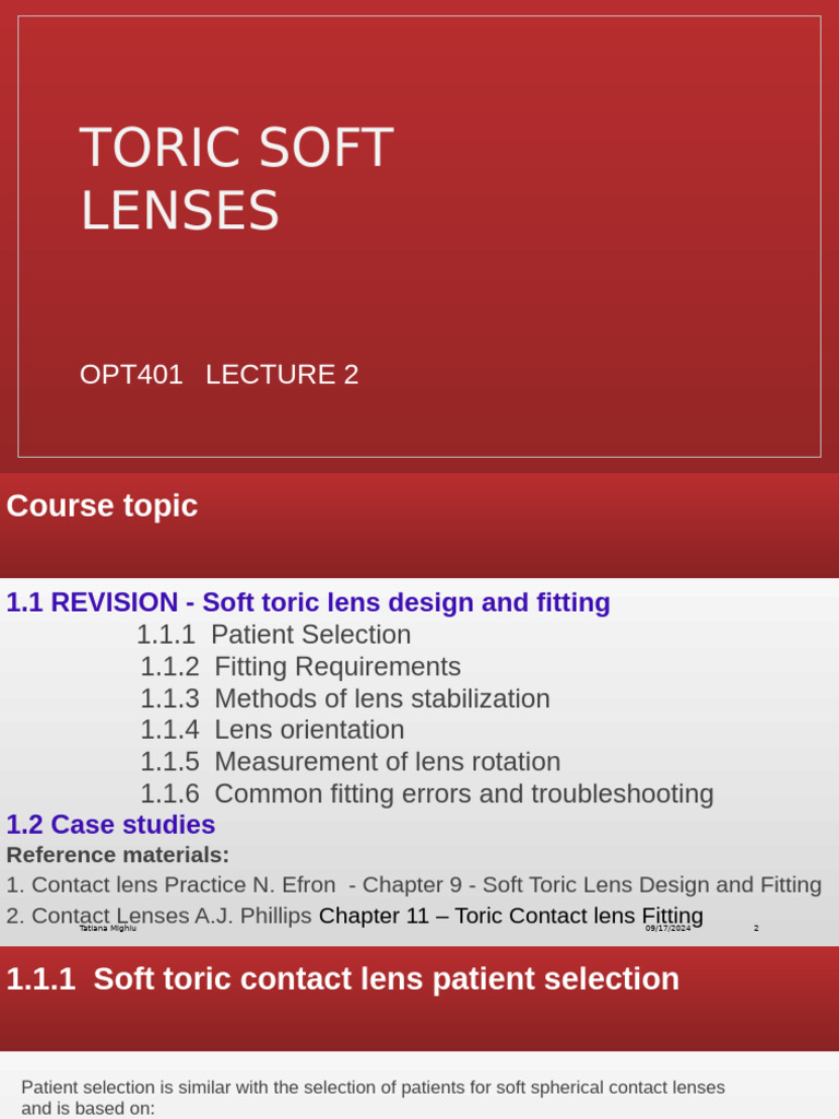 OPT401 Lecture 2 - Toric Lenses | PDF