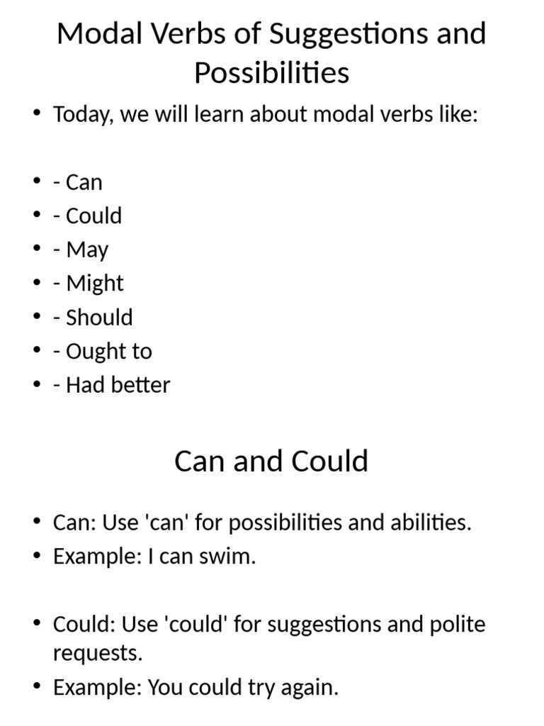 Modal Verbs Suggestions Possibilities A2 | PDF