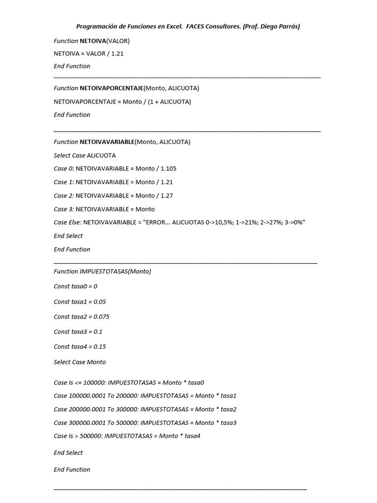 Codigo Funciones Excel | PDF