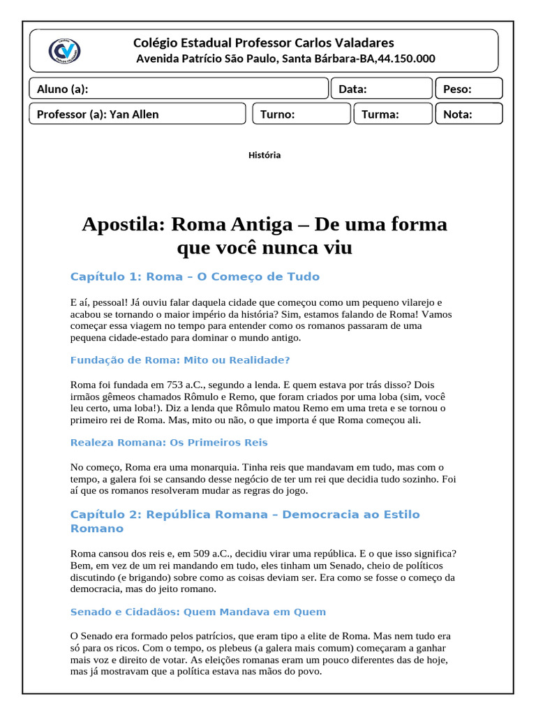 Apostila História 1 Ano Mat | PDF