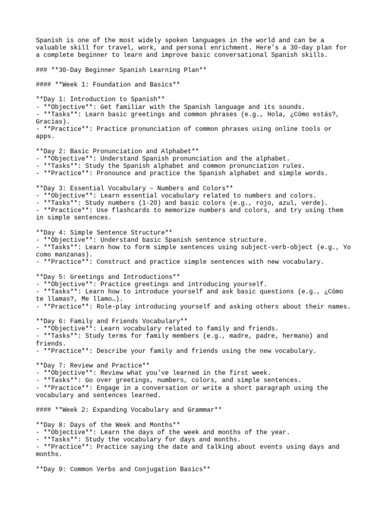 Learning Basic Conversational Spanish | PDF