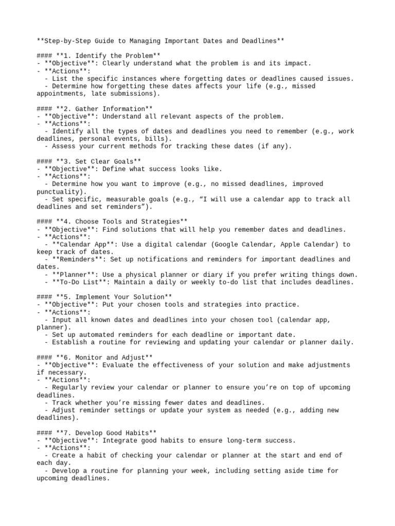 Step-by-Step Guide To Managing Important Dates and Deadlines | PDF