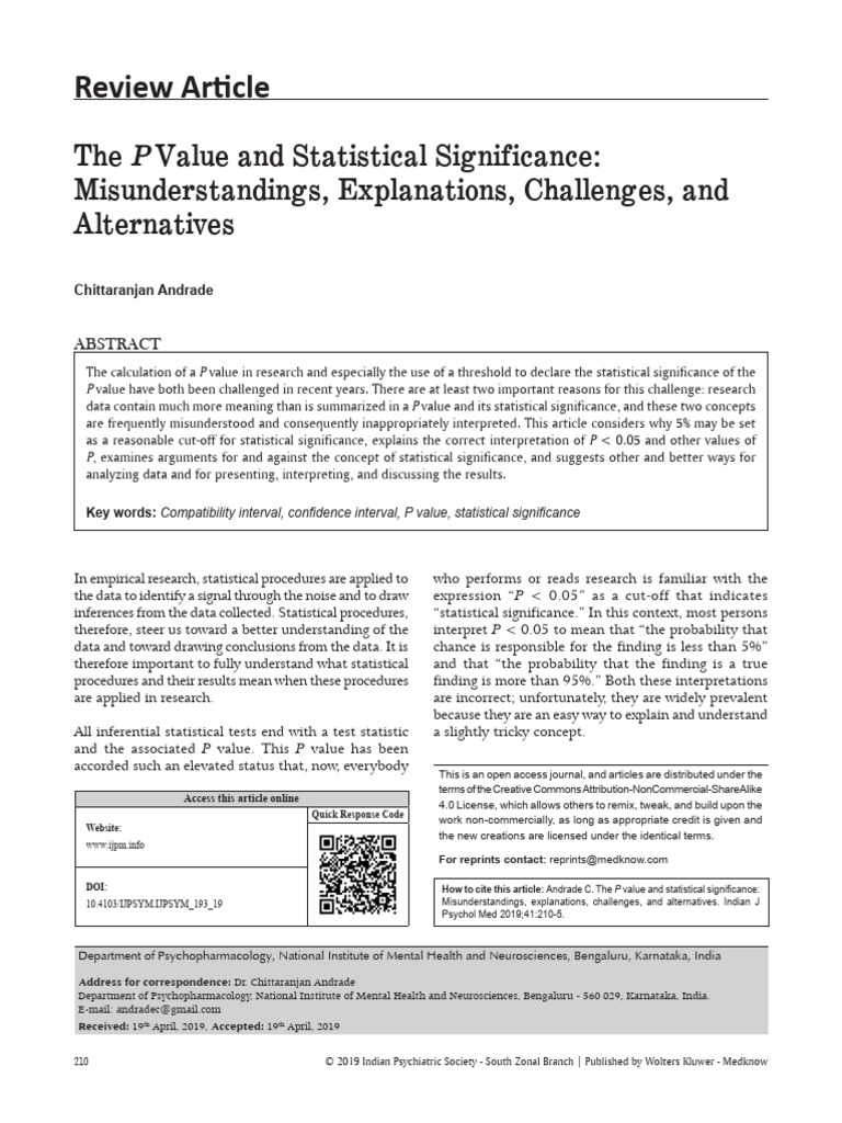 The P Value and Statistical Significance 1694260249 | PDF