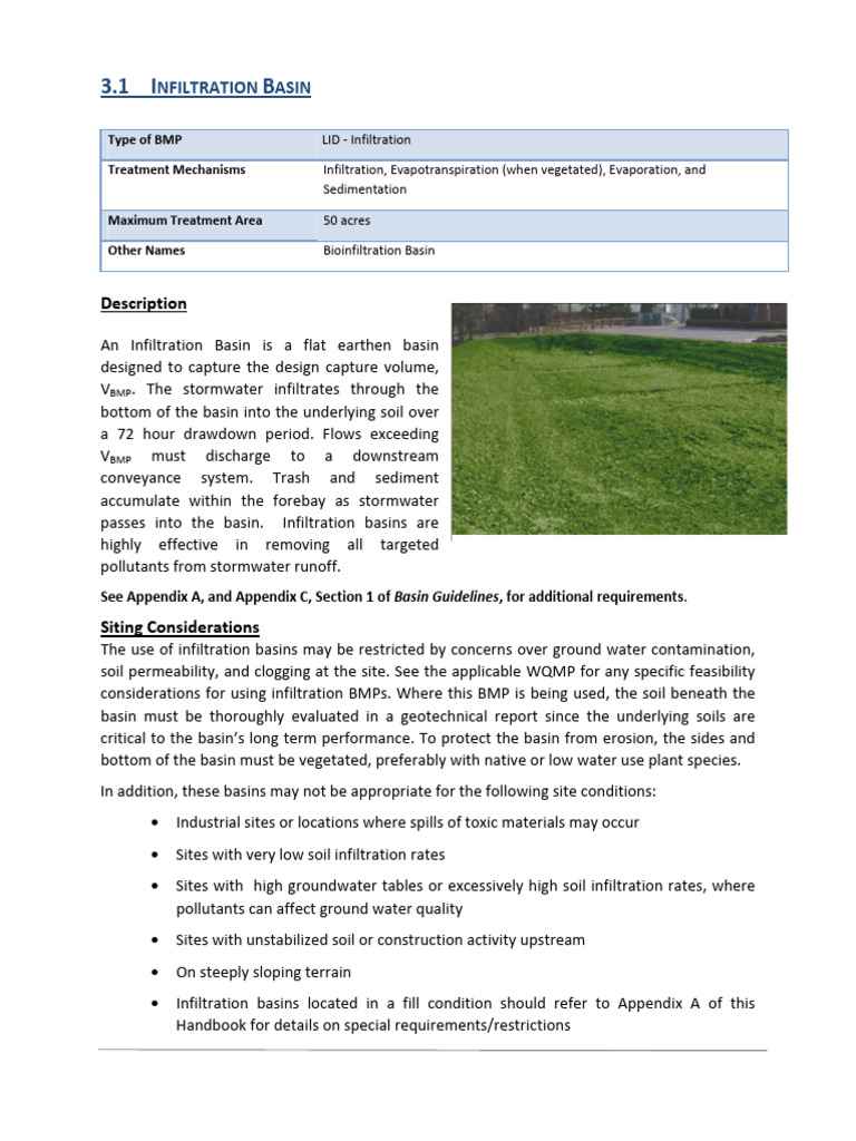 3.1 Infiltration Basin | PDF | Stormwater | Water Pollution