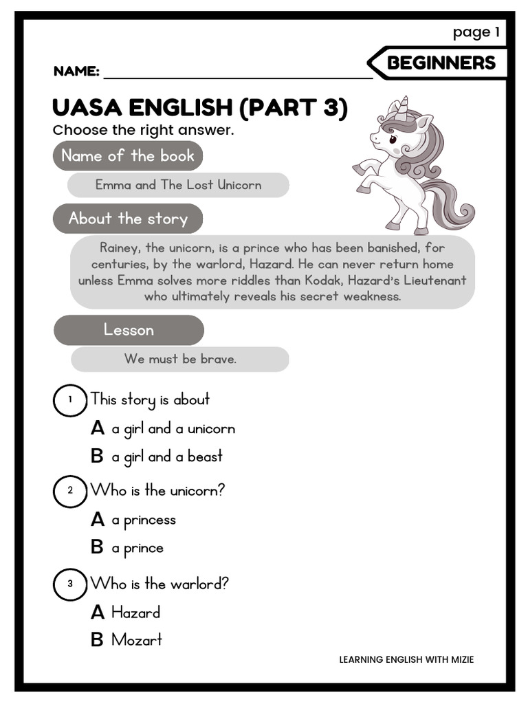 UASA ENGLISH PART 3 BEGINNERs Page 1 To 5 | PDF