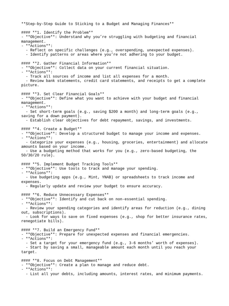 Step-by-Step Guide to Sticking to a Budget and Managing Finances | PDF