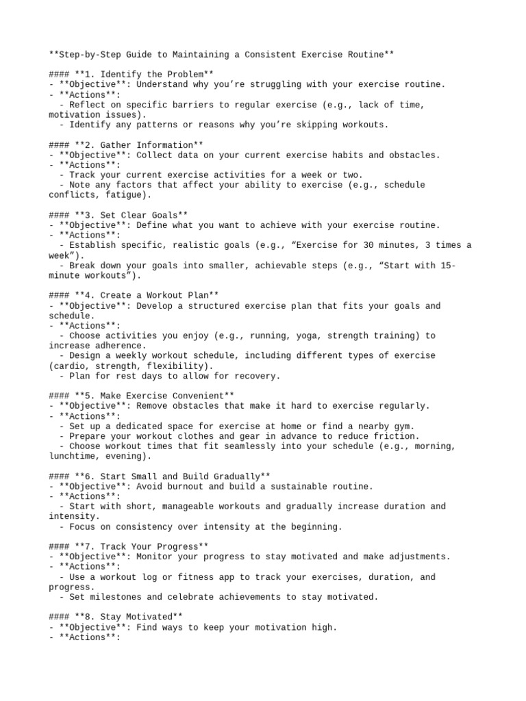 Step-by-Step Guide to Maintaining a Consistent Exercise Routine | PDF
