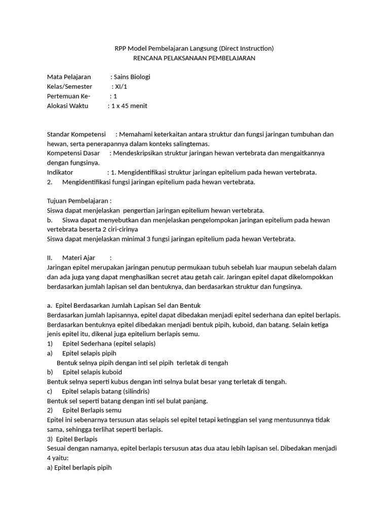 RPP Model Pembelajaran Langsung | PDF