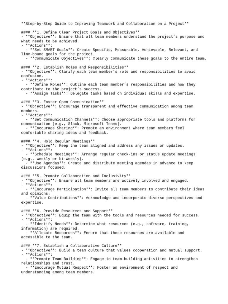 Step-by-Step Guide To Improving Teamwork and Collaboration On A Project | PDF