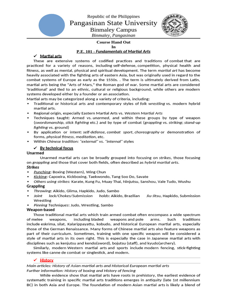 Fundamentals of Martial Arts Overview | PDF | Grappling | Combat Sports