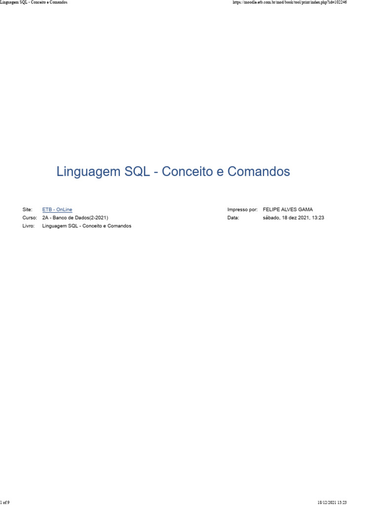 Linguagem SQL - Conceito e Comandos | PDF | SQL | Computadores