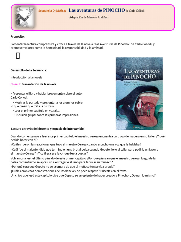 Secuencia Didáctica Las Aventuras de Pinocho | PDF | Pinocho