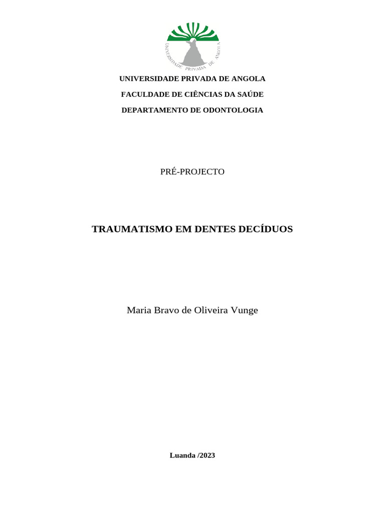 Capa Pré Projecto | PDF