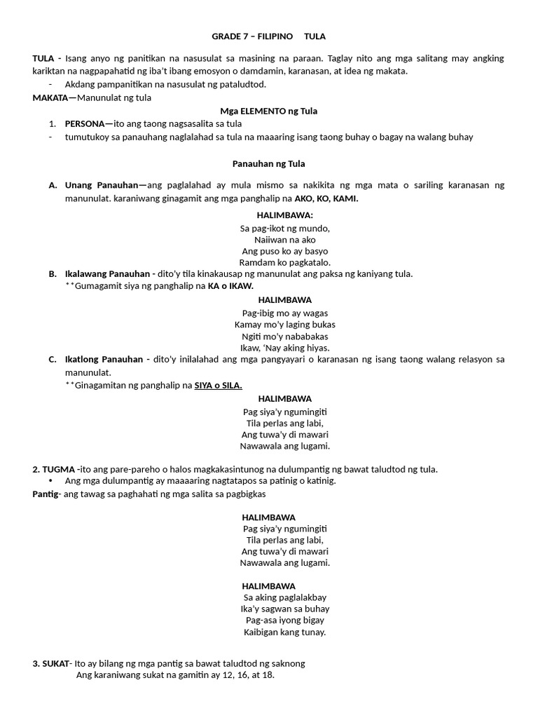 Filipino 7 - Tula | PDF
