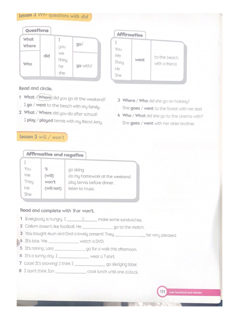 Lesson 3 Wh- questions with did | PDF