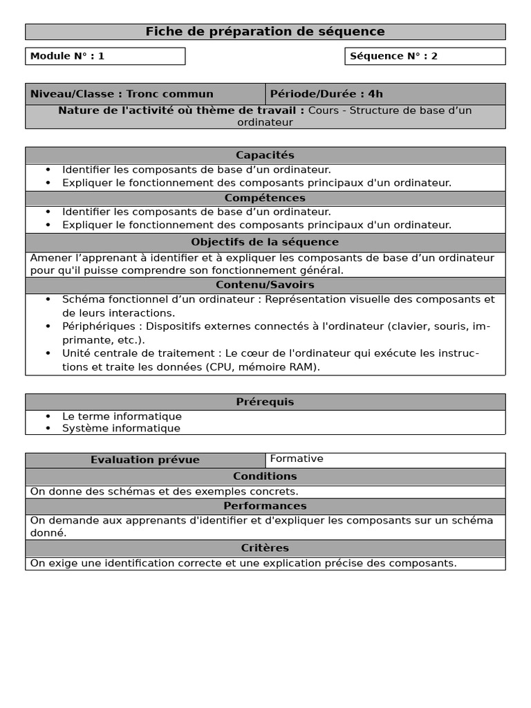Fiche de préparation de séquence 2 | PDF