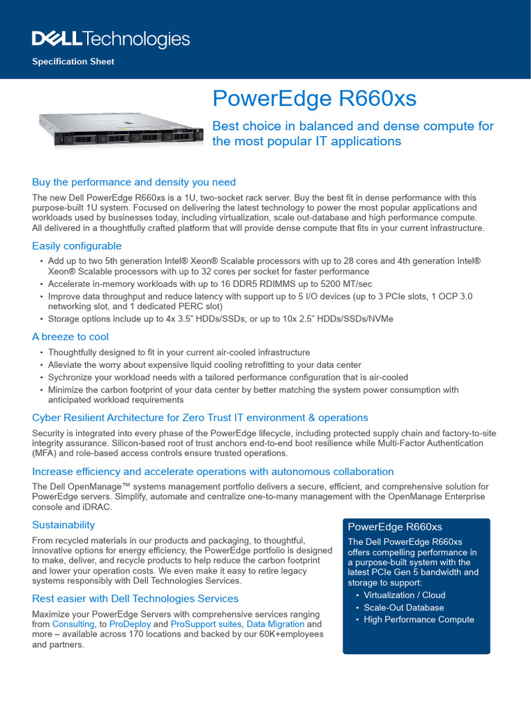 Poweredge r660xs Spec Sheet | PDF