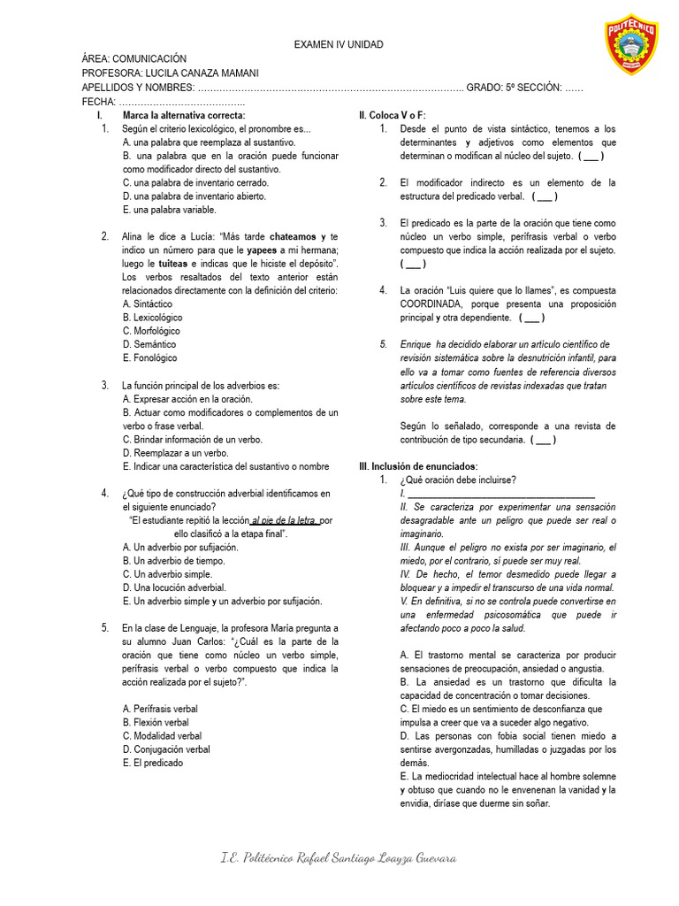 Alumno Examen 4ta Unidad - Politécnico Rafael Santiago Loaiza Guevara | PDF